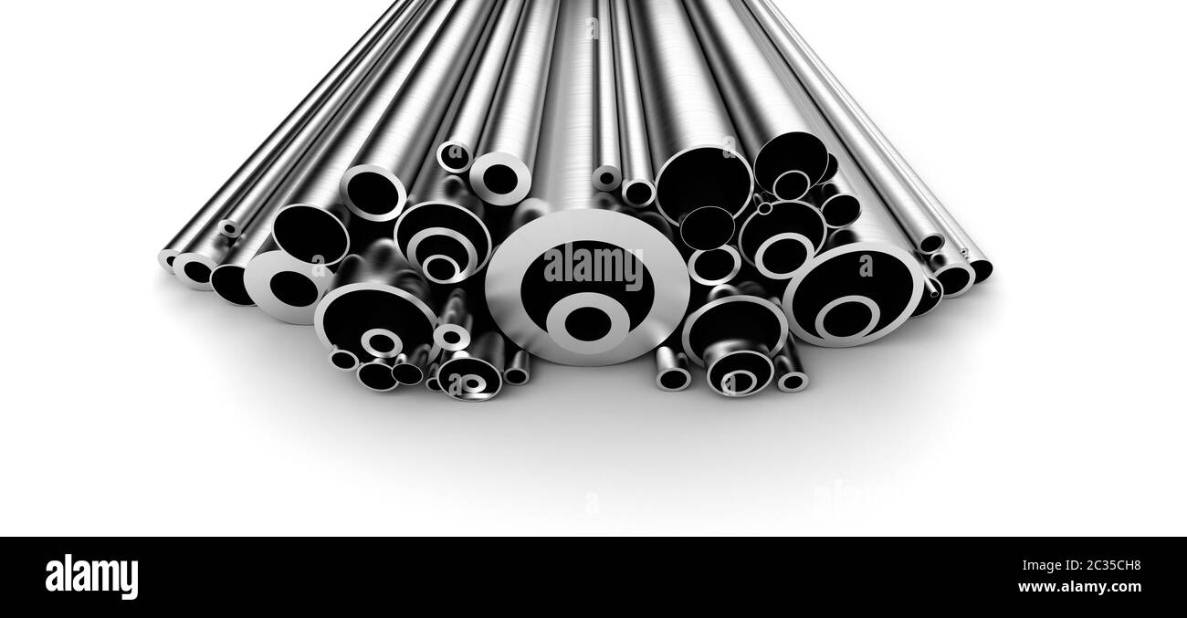 Stainless steel tubes on white background Stock Photo - Alamy
