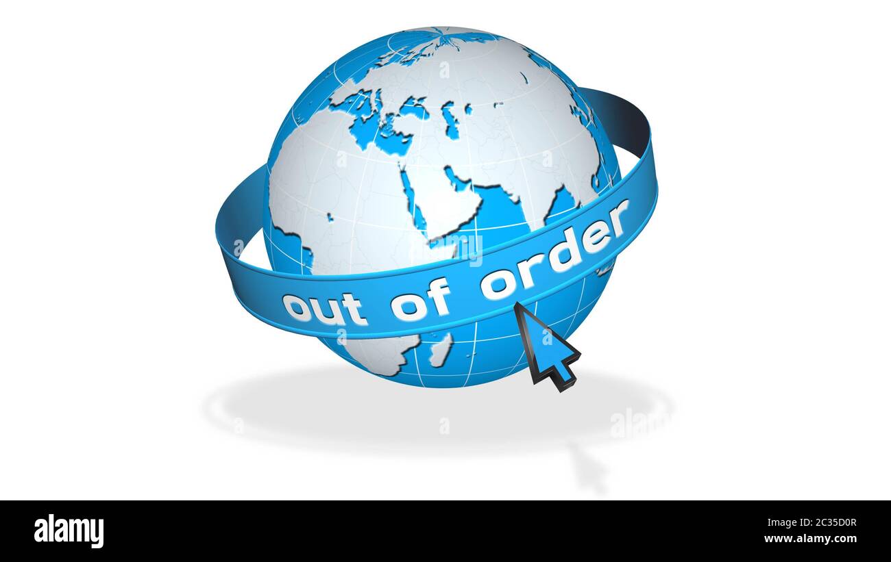 Earth globe with circulating banner and out of order lettering Stock ...