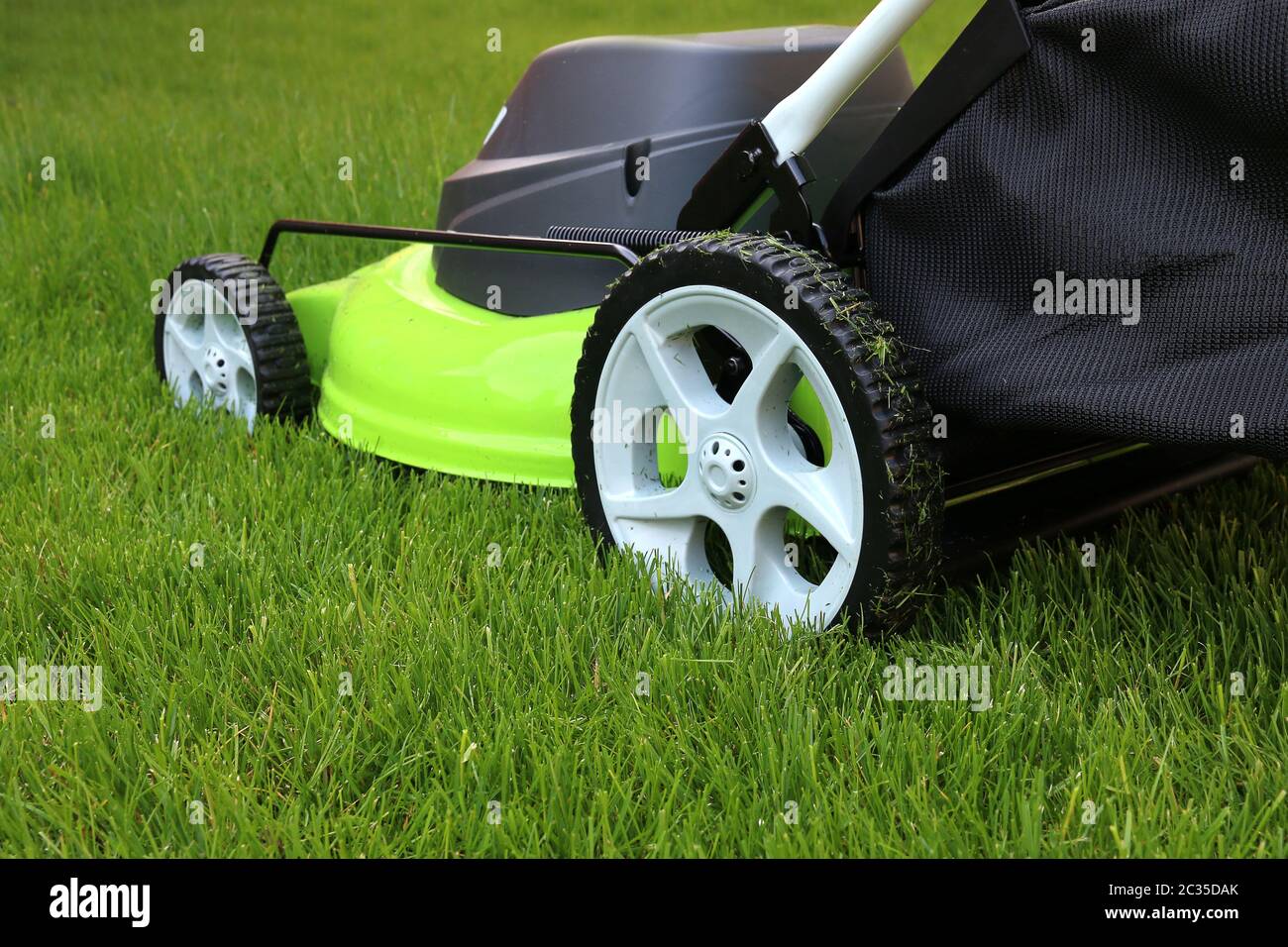 cutting the grass with lawn mower Stock Photo - Alamy