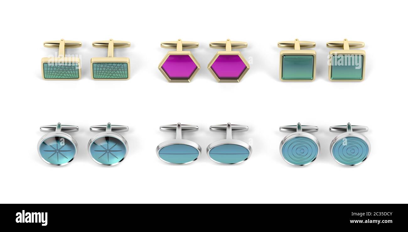 Group of different cufflinks on white background Stock Photo - Alamy