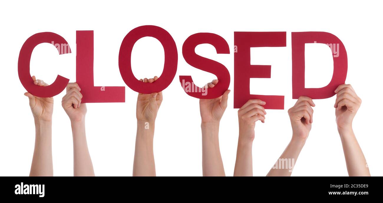 People Hands Holding Colorful English Word Closed. White Isolated ...