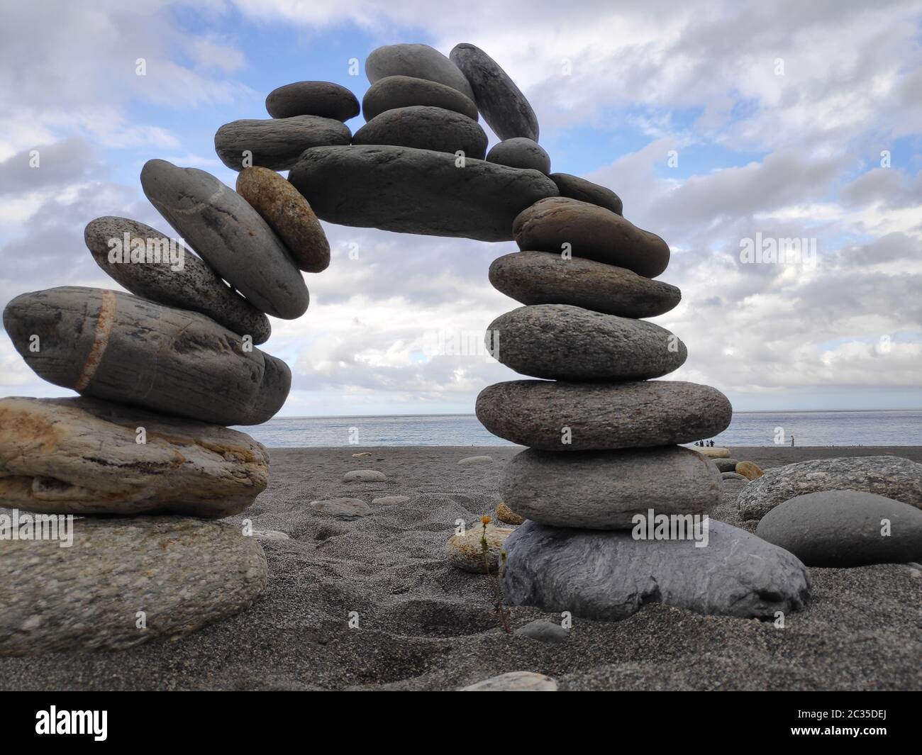 The Beautiful scenic of ocean with sprawling stone covered beach at ...