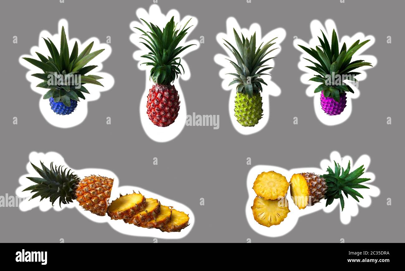 labels with fruit - pineapple in unrealistic color Stock Photo - Alamy