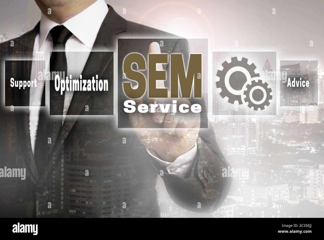 SEM Service businessman with city background concept Stock Photo - Alamy