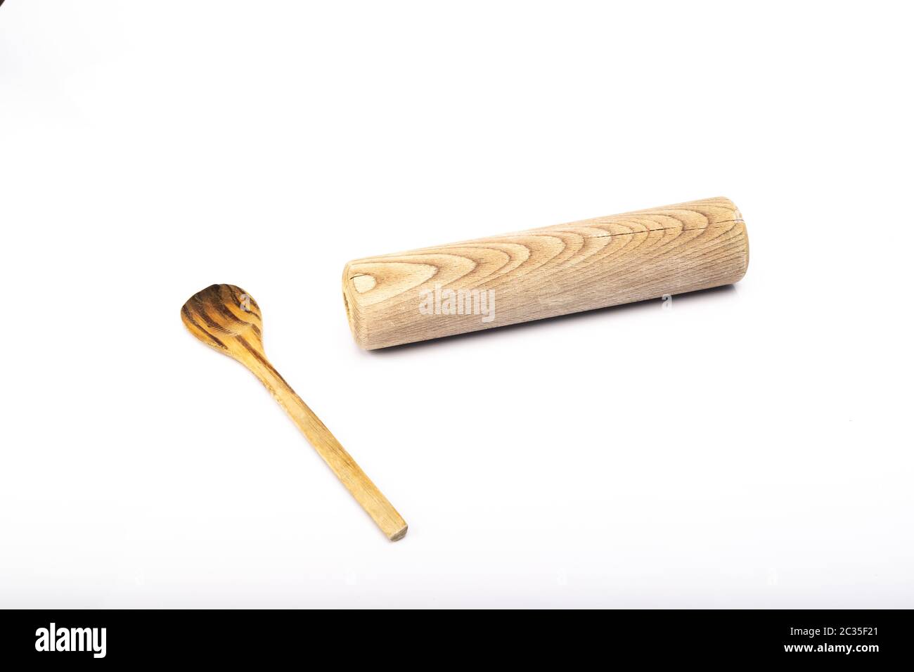 wooden spoon and rolling pin on white background in studio Stock Photo ...