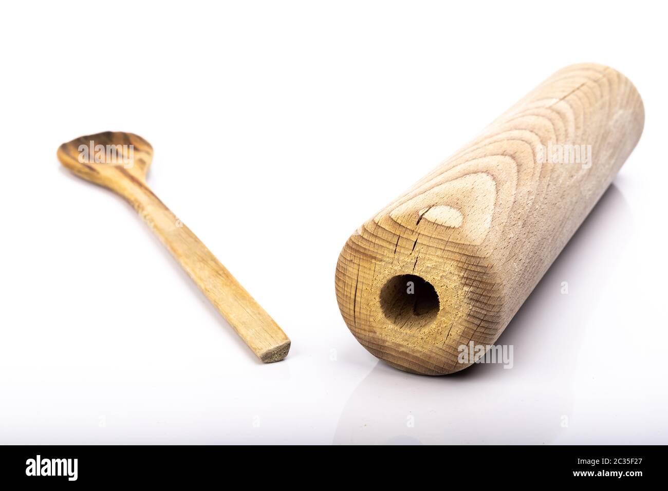 wooden spoon and rolling pin on white background in studio Stock Photo ...