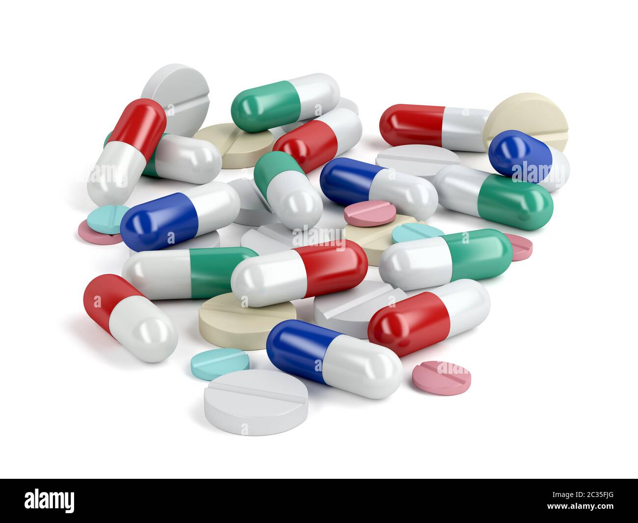Pile of pills and capsules on white background Stock Photo - Alamy