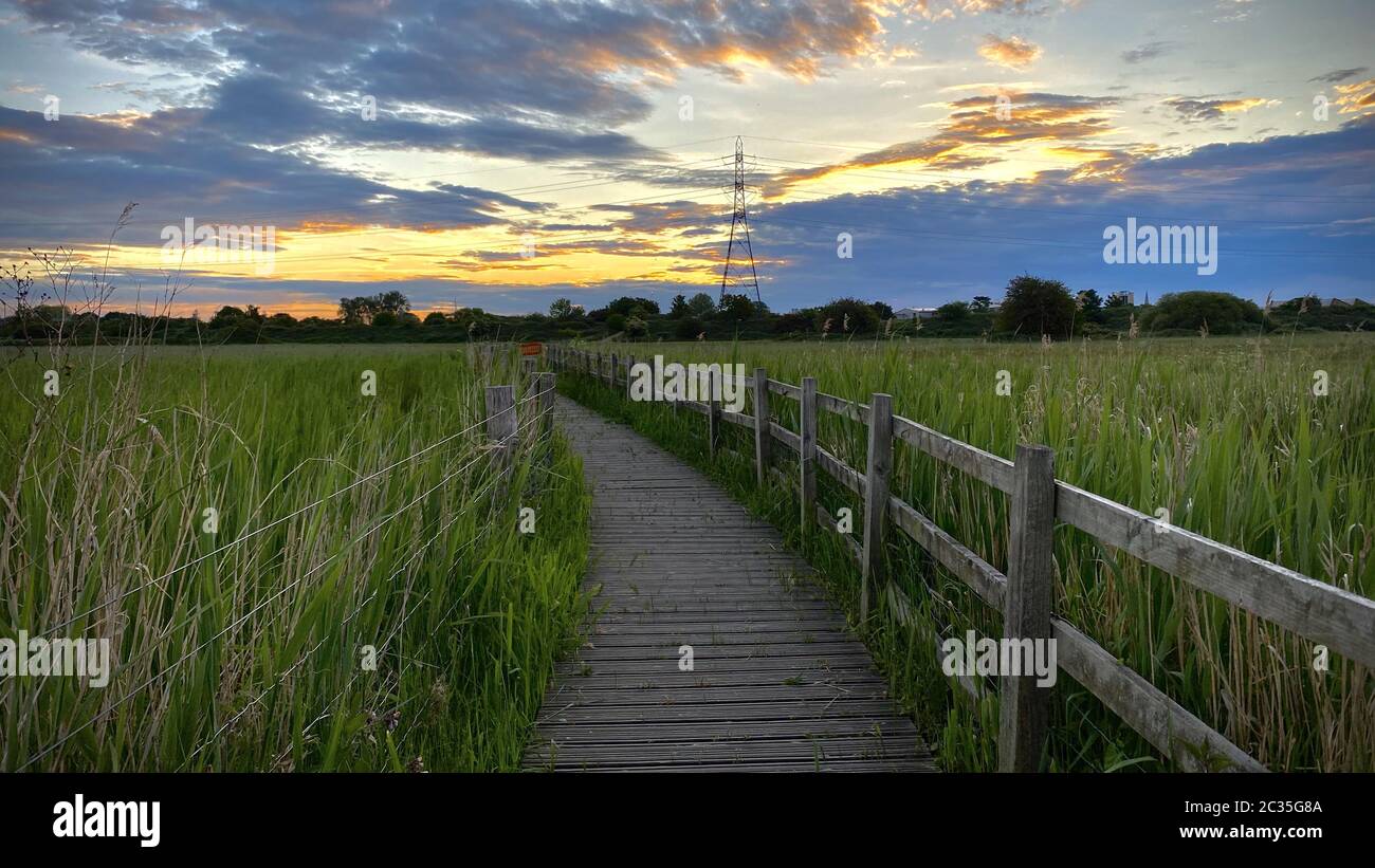 Spring sunrise over Walthamstow Marshes in north east London where ...