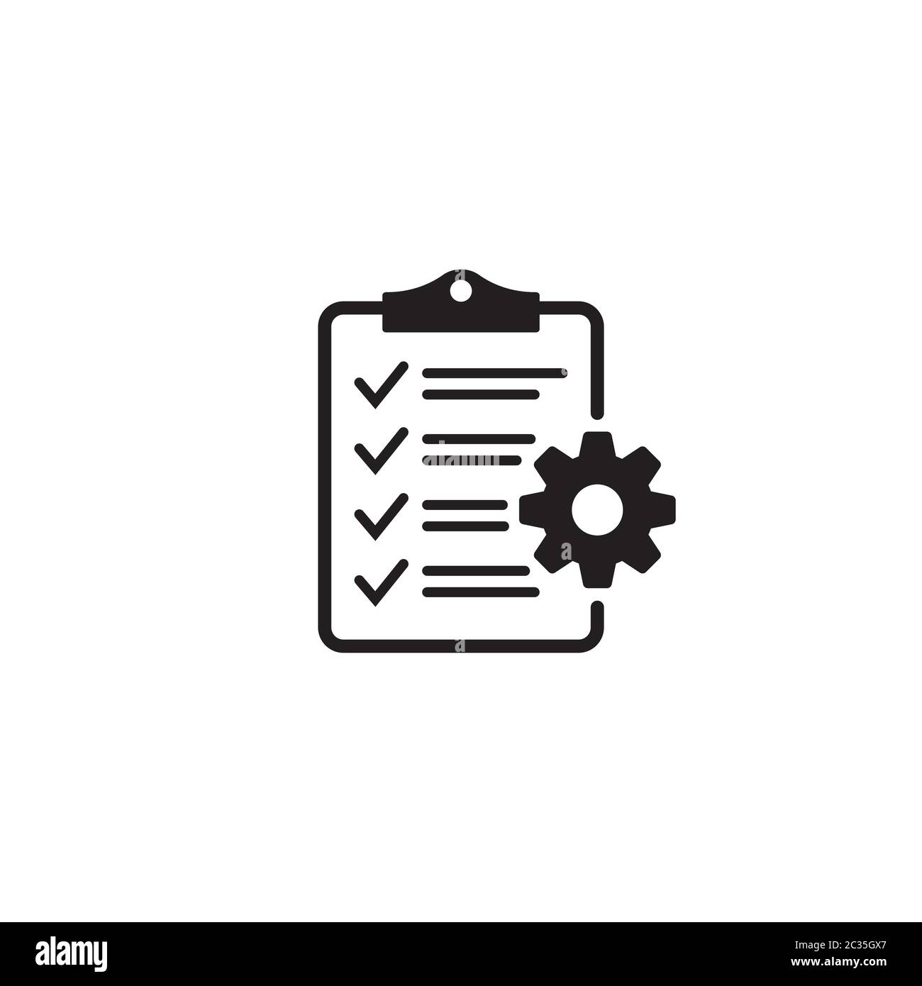 Clipboard with gear isolated icon. Technical support check list icon ...