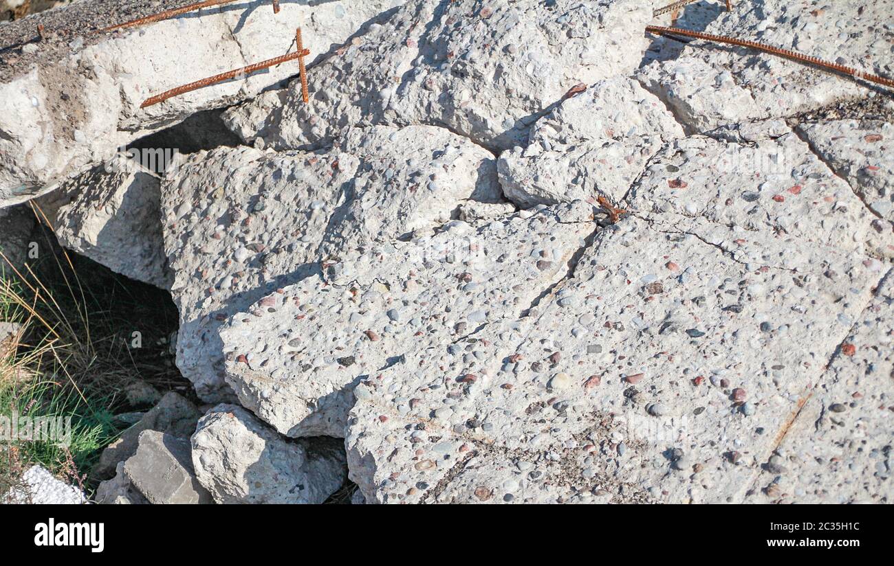 Broken concrete blocks from the house. Construction garbage Stock Photo ...