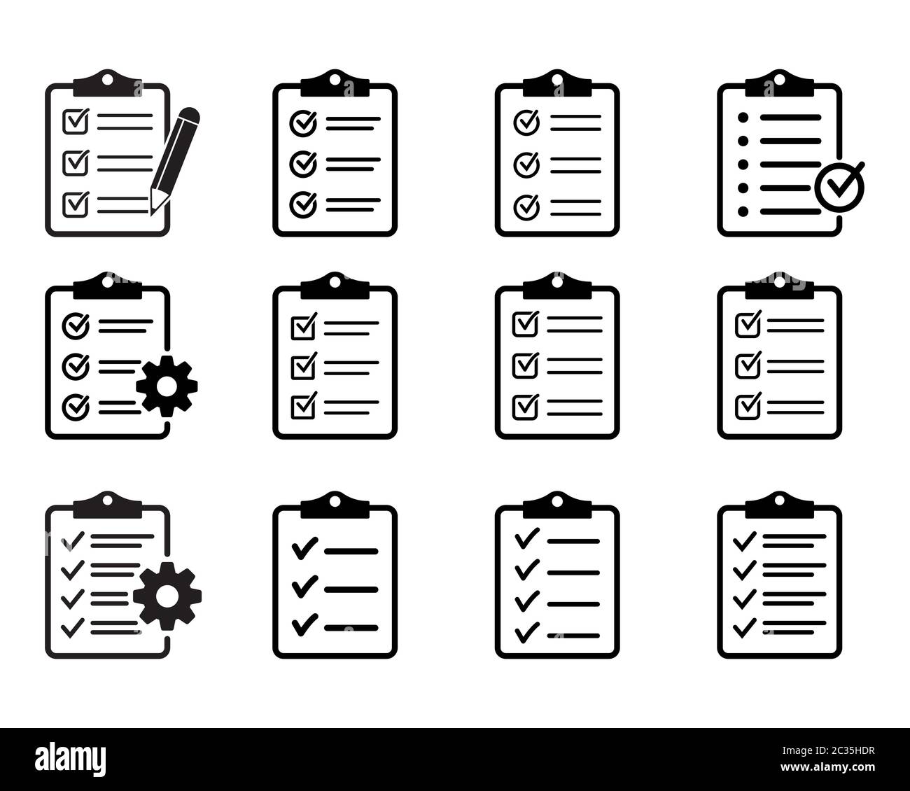 Set of clipboard with checklist icons, symbol for web site and app ...
