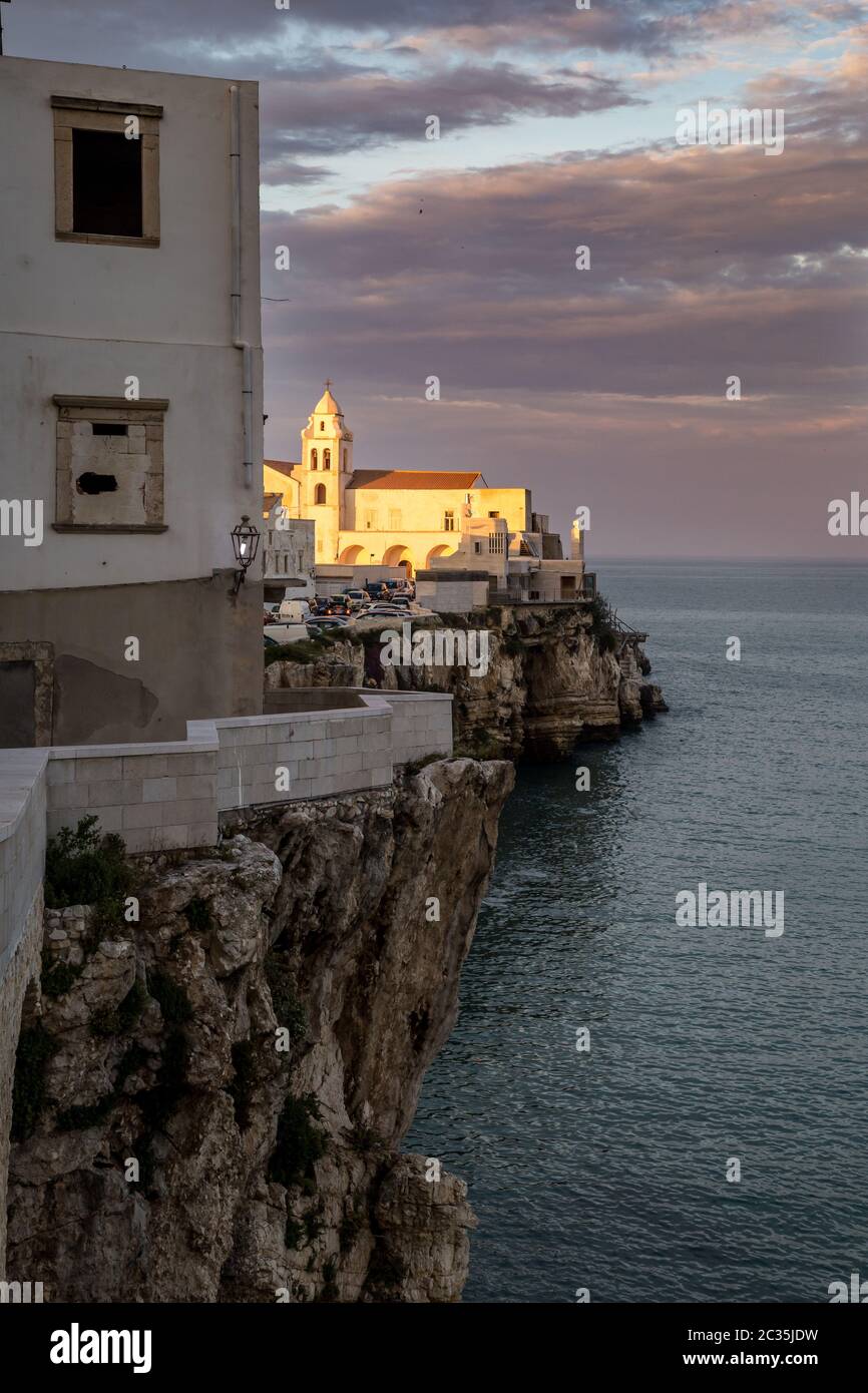 Vieste - beautiful coastal town on the rocks in Puglia. The church of ...