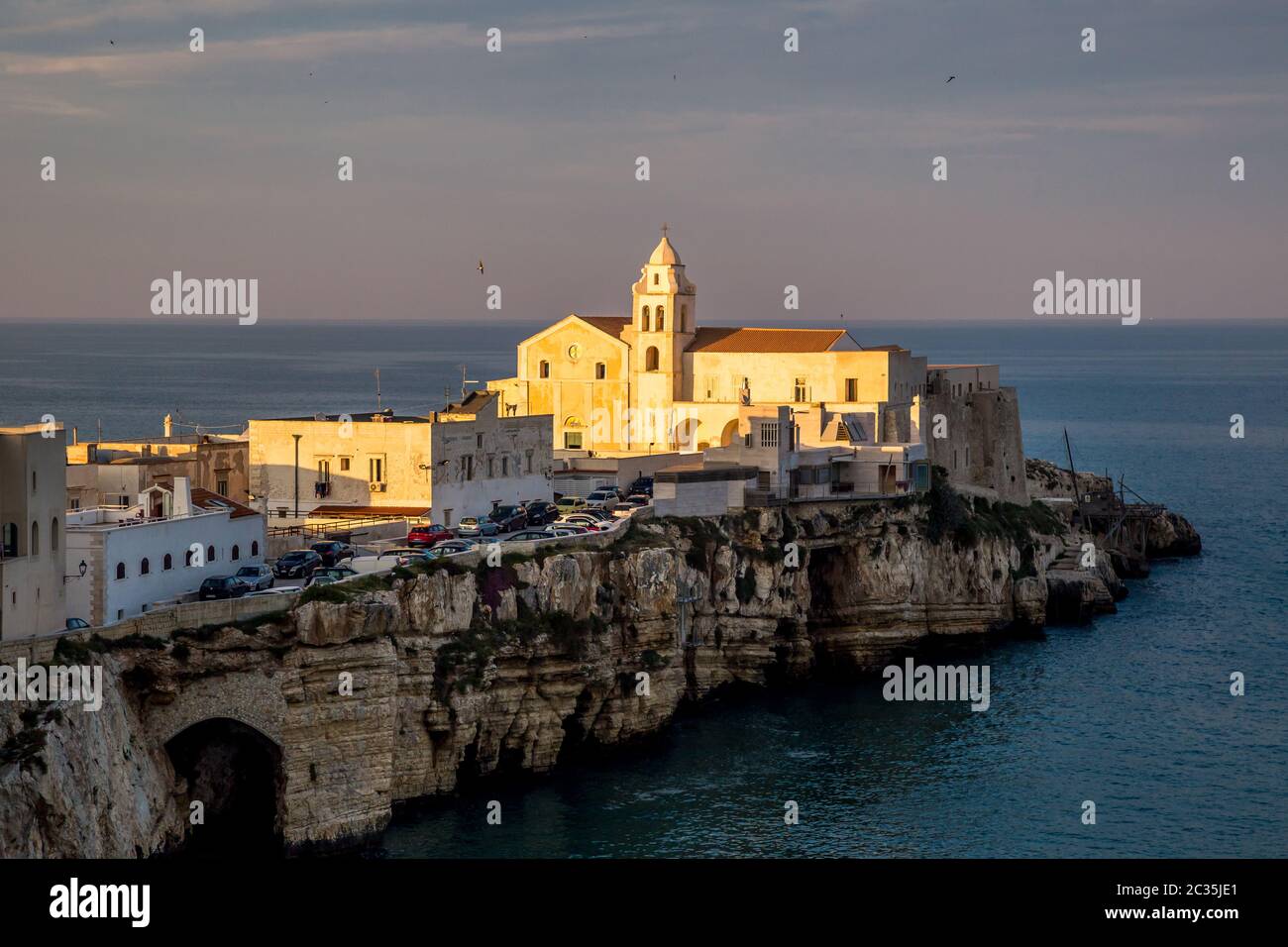 Vieste - beautiful coastal town on the rocks in Puglia. The church of ...