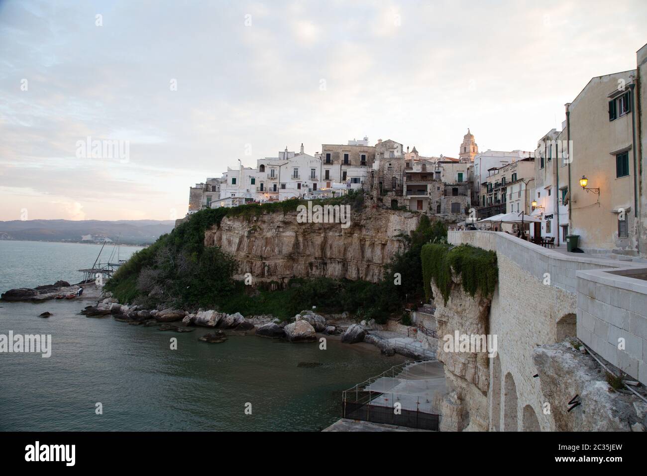 Vieste - beautiful coastal town on the rocks in Puglia. The church of ...