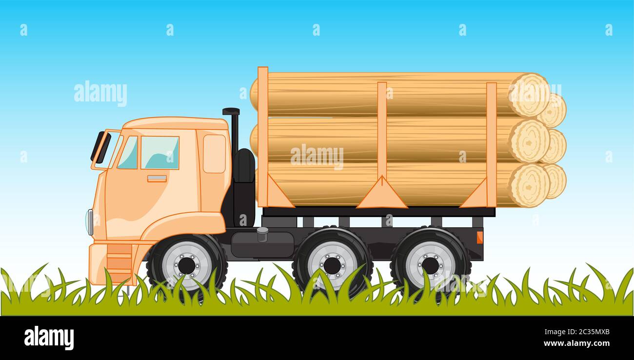 Vector illustration of the cargo car with cargo log Stock Photo - Alamy