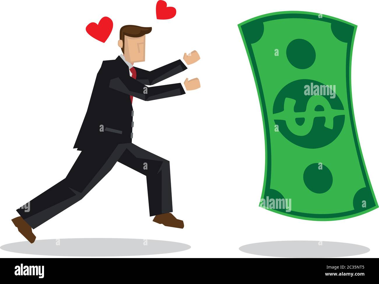 Businessman chasing after money. Concept of money slave, addiction or ...