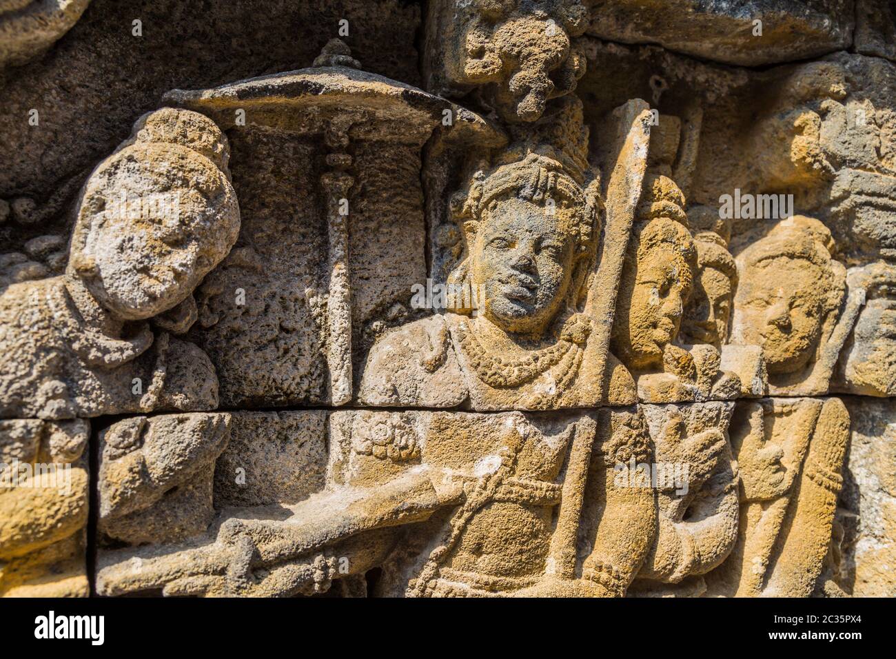 Details of Ancient Buddhist temple of Borobudur, in Magelang, Central ...