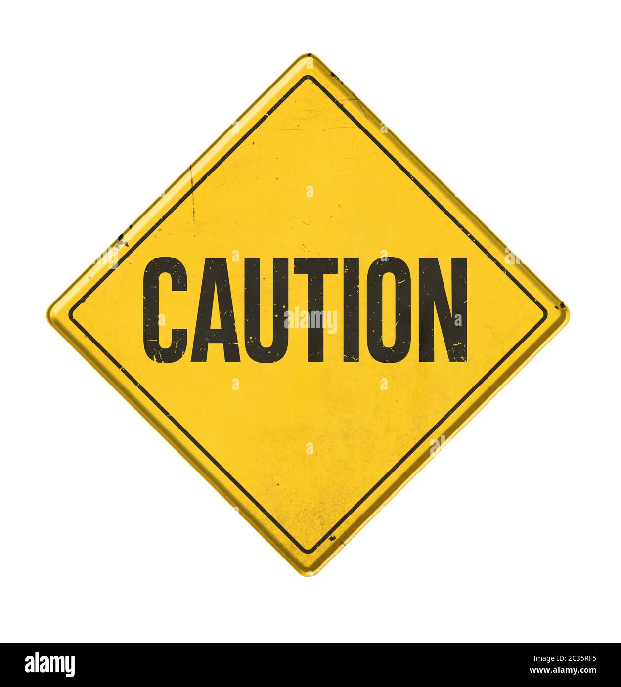 Yellow sign on a white background - Caution Stock Photo - Alamy
