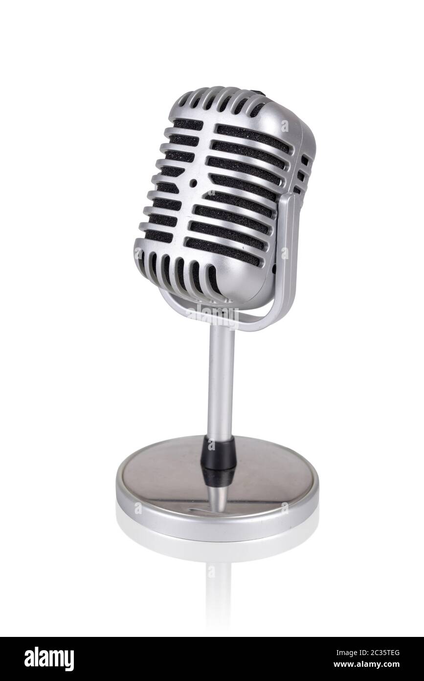 Old style microphone isolated in a white background Stock Photo - Alamy