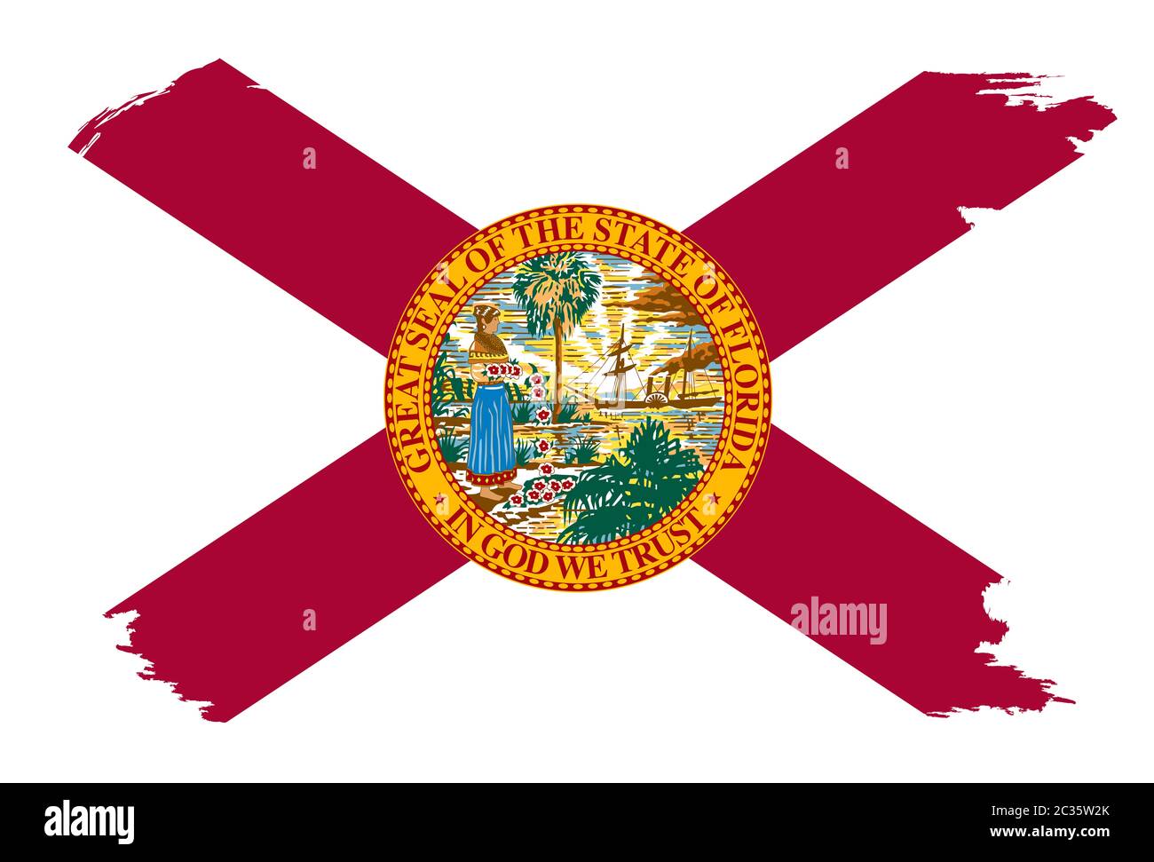 The flag of the USA state of Florida with a white grunge border and ...