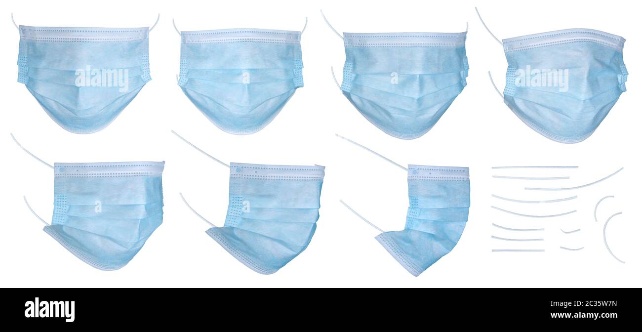 Set of medical mask or surgical ear loop mask isolated on white ...