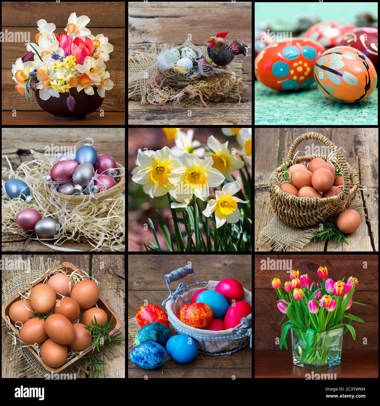 easter collage - pictures with eggs and easter decoration Stock Photo ...