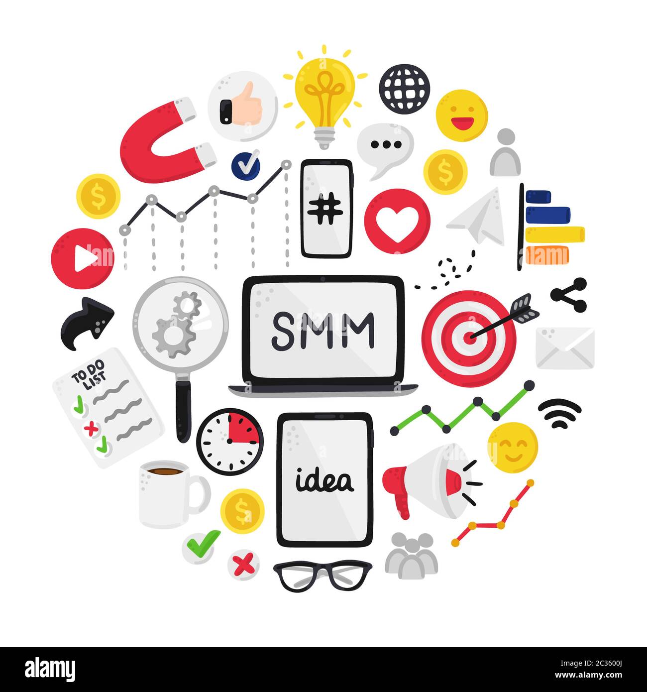 Vector smm elements. Social Media Marketing. Reach and promotion among ...