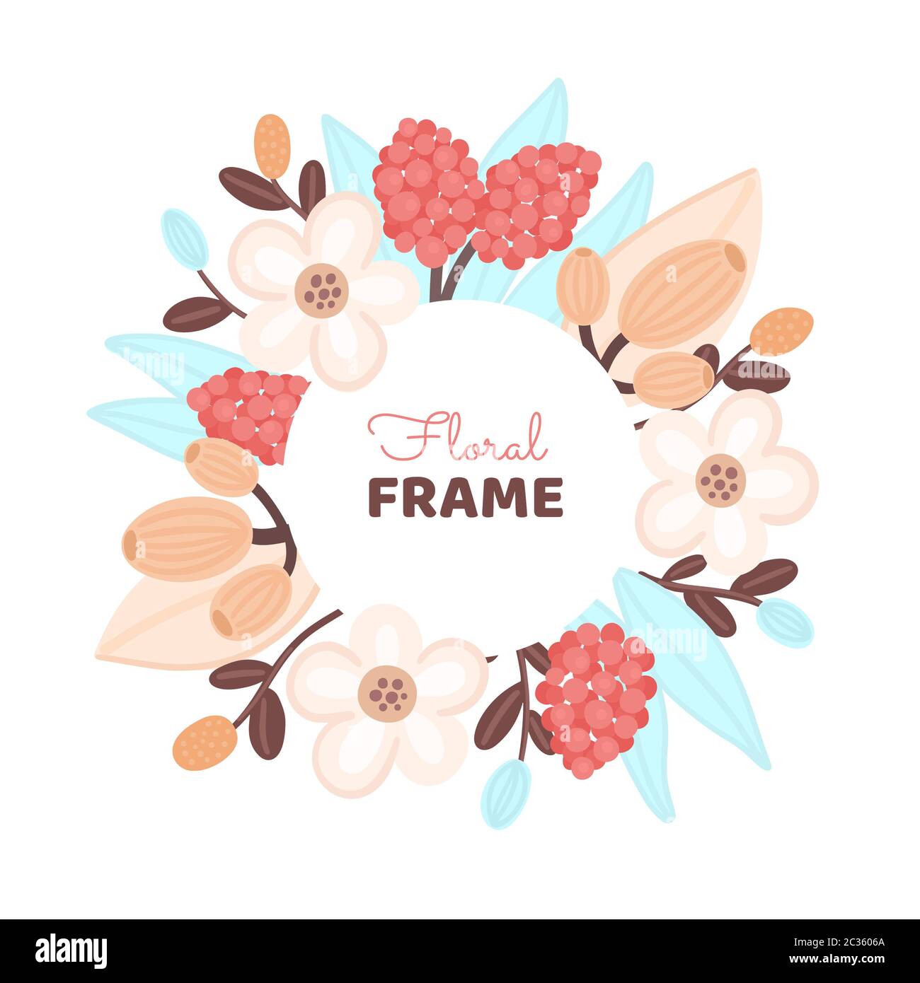 Circle frame with hand drawn flowers. Floral design. Colorful artistic ...