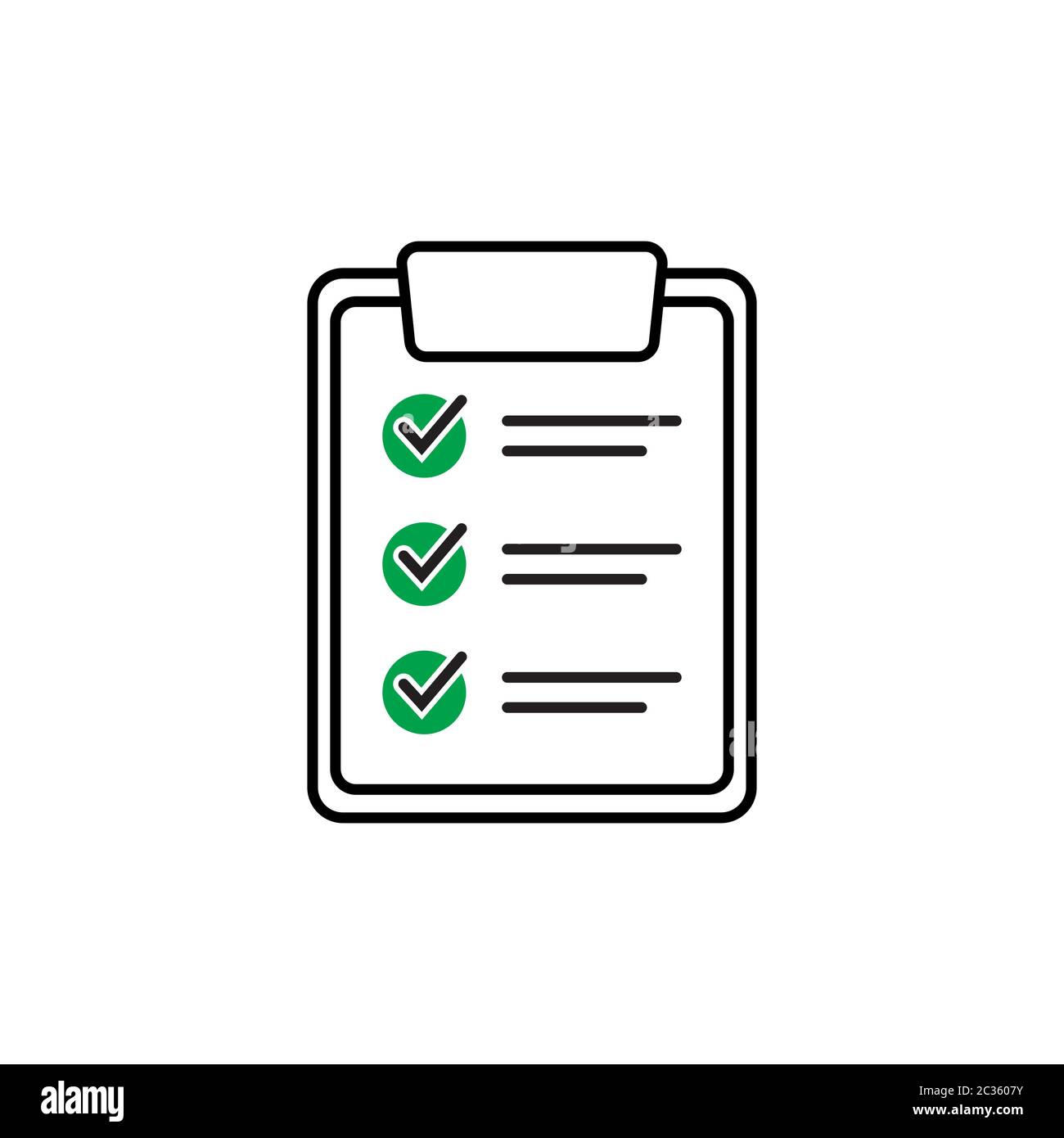 Clipboard with checklist icon for web with green check boxes isolated ...