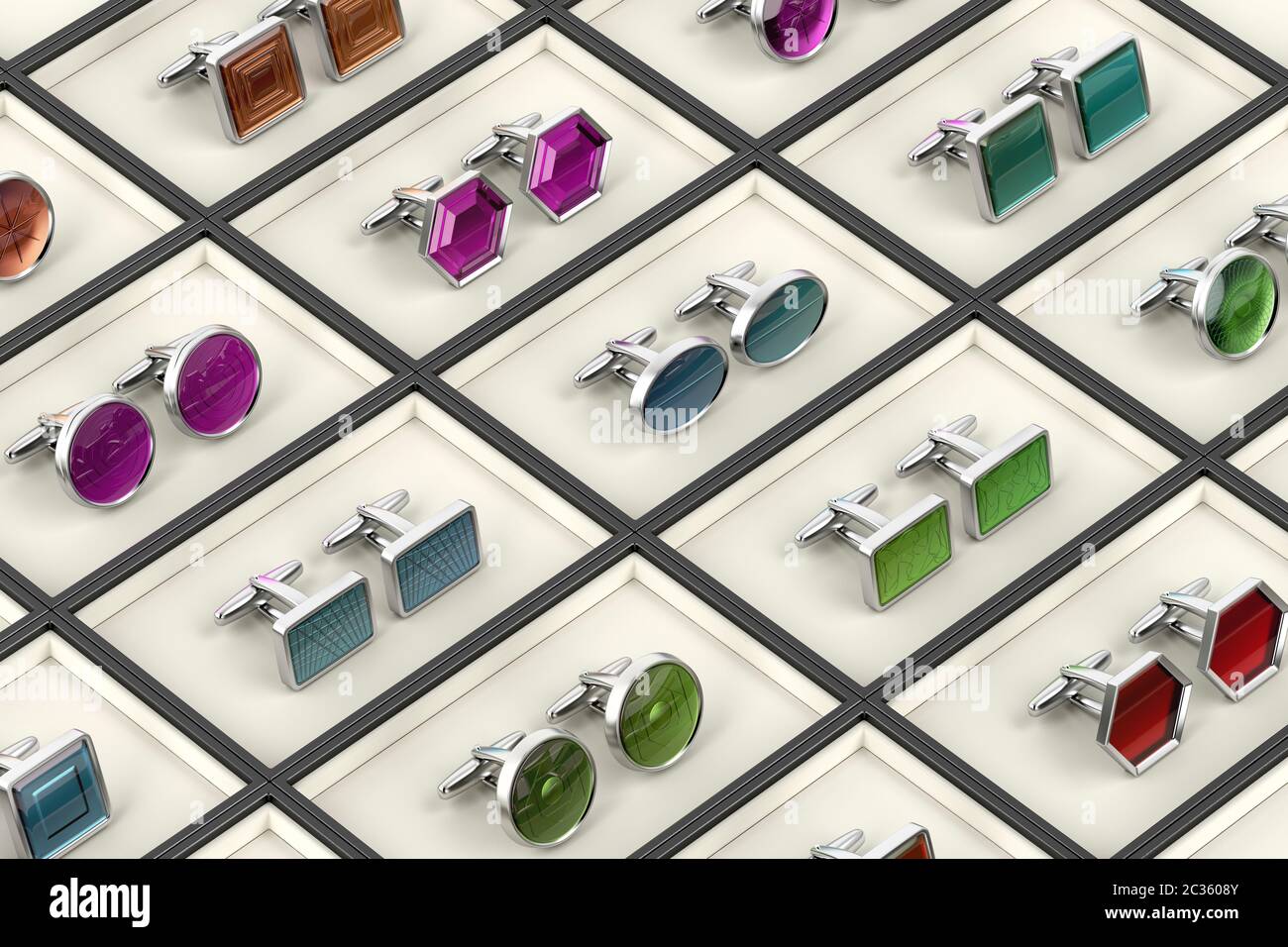Rows with different designs of cufflinks Stock Photo - Alamy