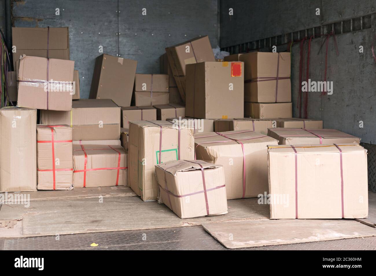 Boxes of Cargo Goods Delivery Shipping in Truck Stock Photo - Alamy