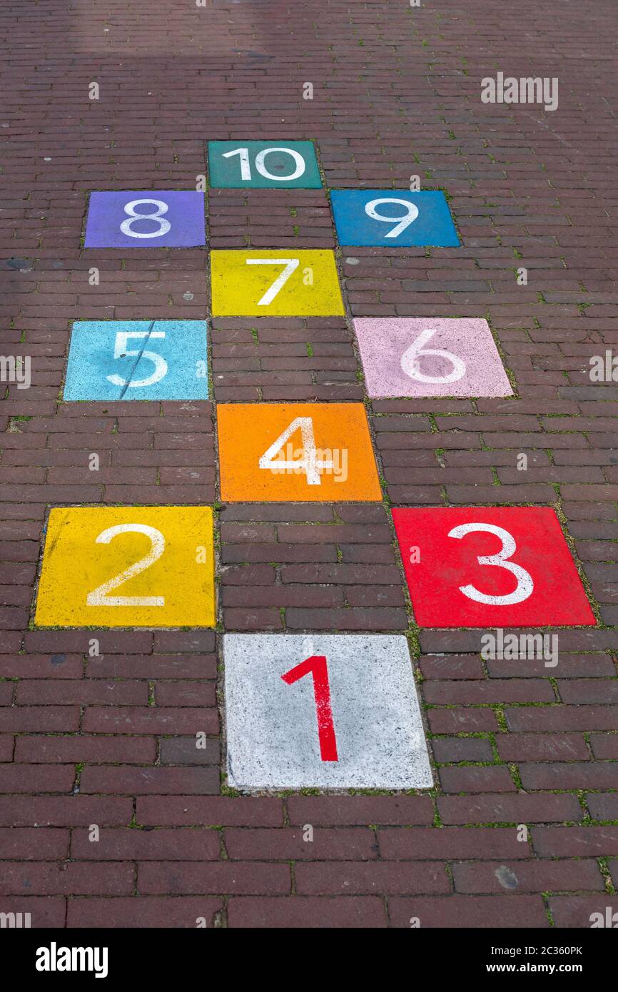 Colourful Hopscotch Playground Markings Numbers at Pavement Stock Photo ...