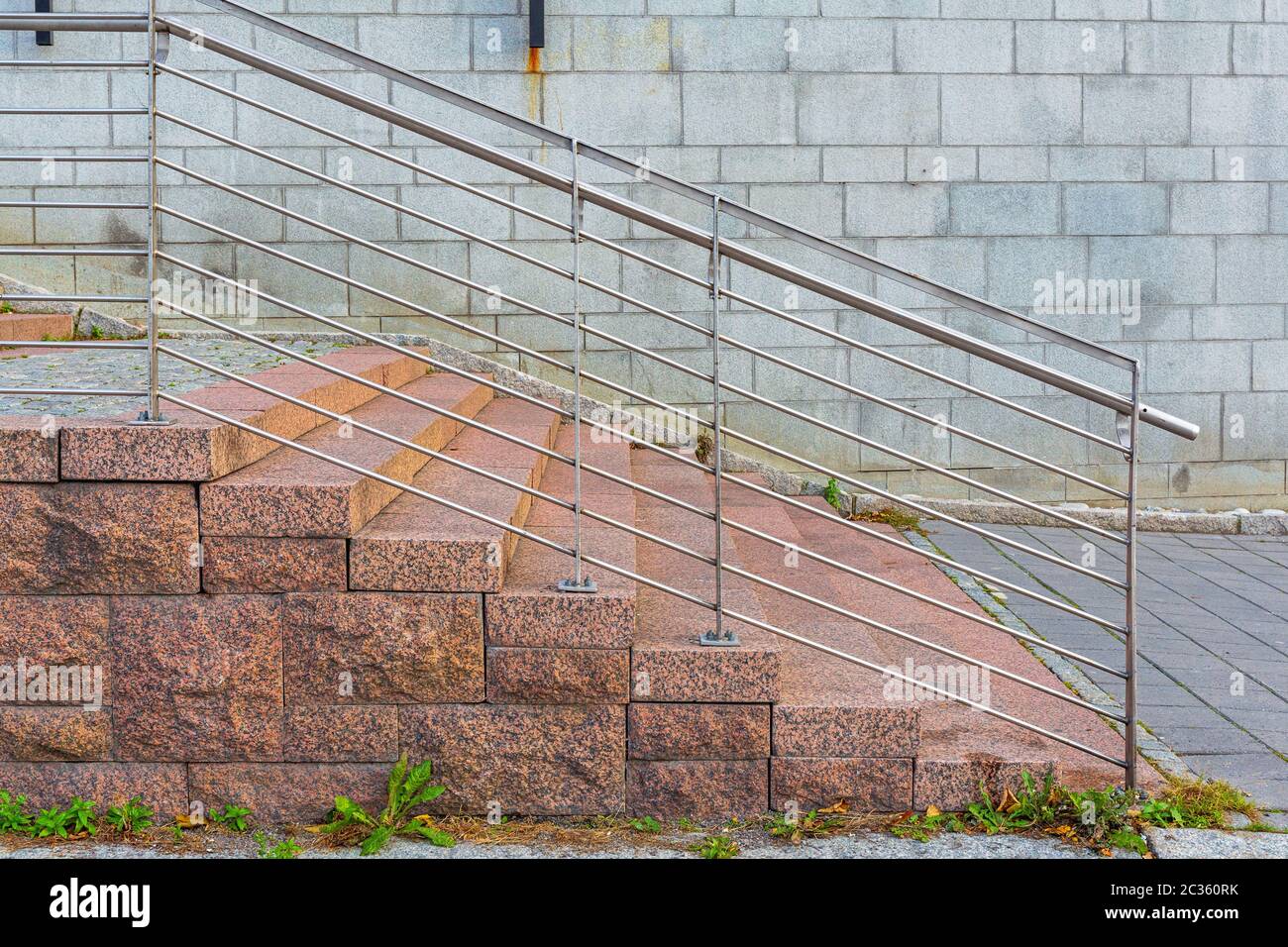 External Stone Stairs Structure With Metal Fence Stock Photo - Alamy