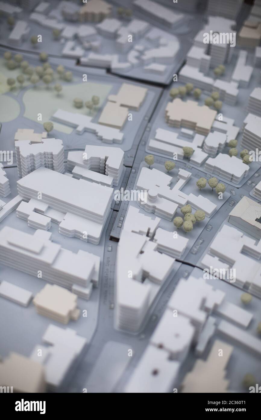 Close up shot of a scale model for an office district Stock Photo - Alamy