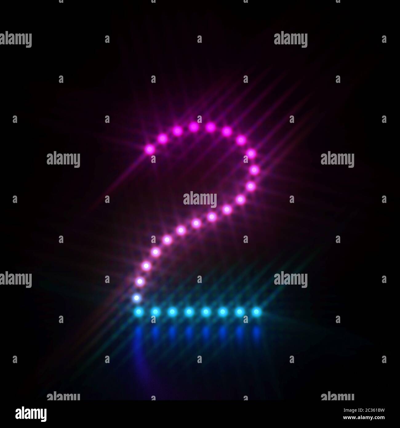 Pink blue dot light font Number 2 TWO 3D render illustration isolated ...