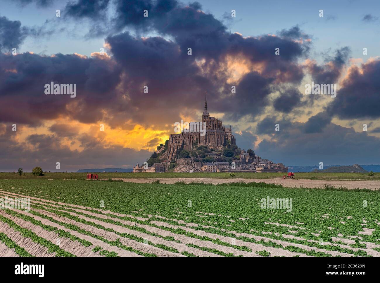Dramatic sunrise over Le Mont Saint Michel - Normandy, France Stock ...
