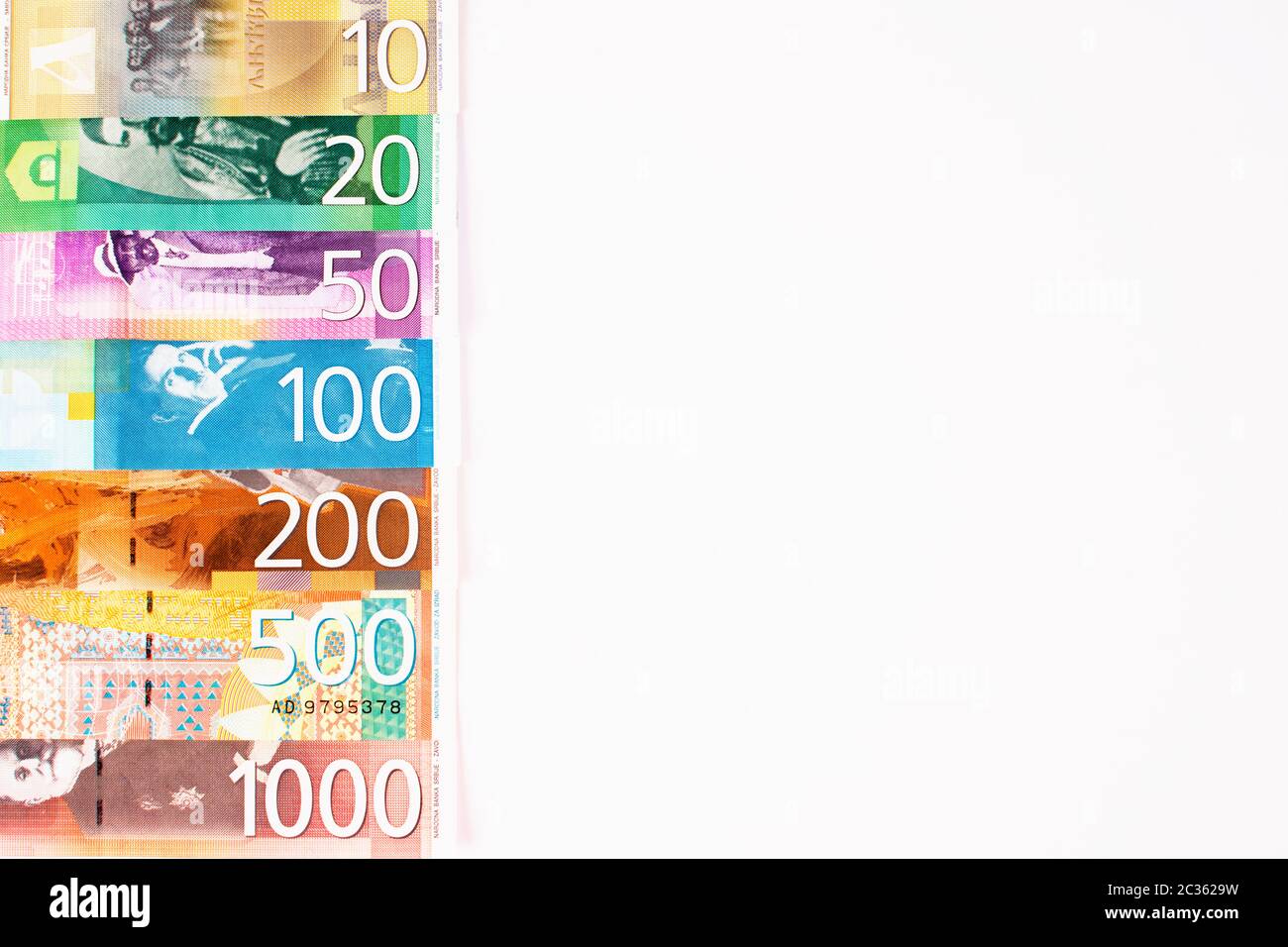 Serbian dinar banknotes paper currency on white background Stock Photo ...