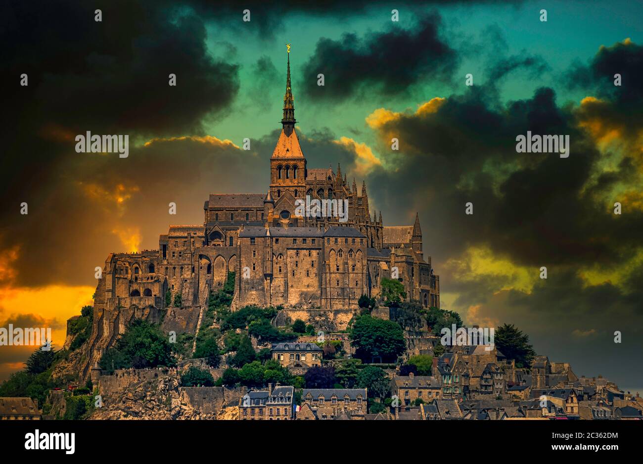Dramatic sunrise over Le Mont Saint Michel - Normandy, France Stock ...
