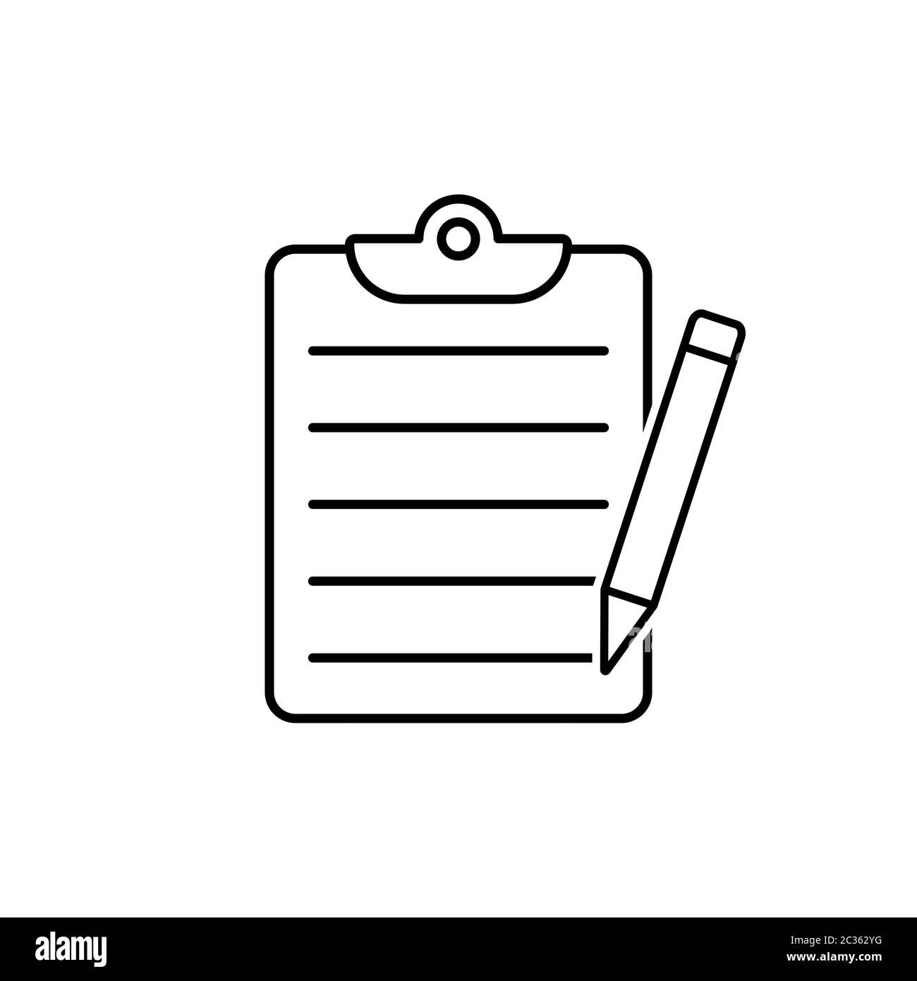Clipboard pencil vector icon. Black illustration isolated on white ...
