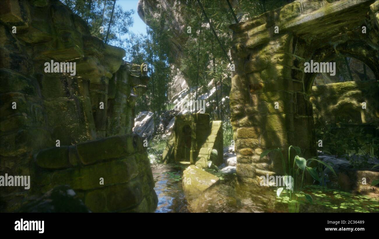 Stone ruins in a forest, abandoned ancient castle Stock Photo - Alamy