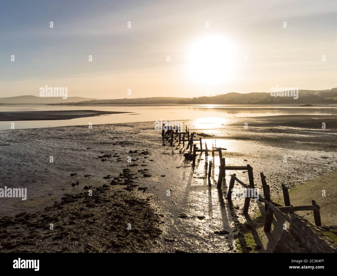 An aerial picture of the remains of the old wooden pier in Fahan ...