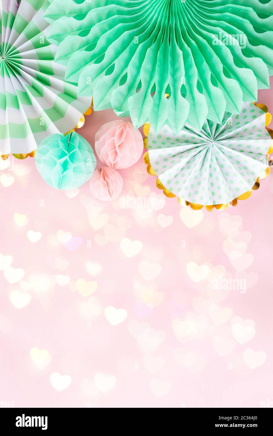 Decorative party background with cheerful bokeh hearts Stock Photo - Alamy