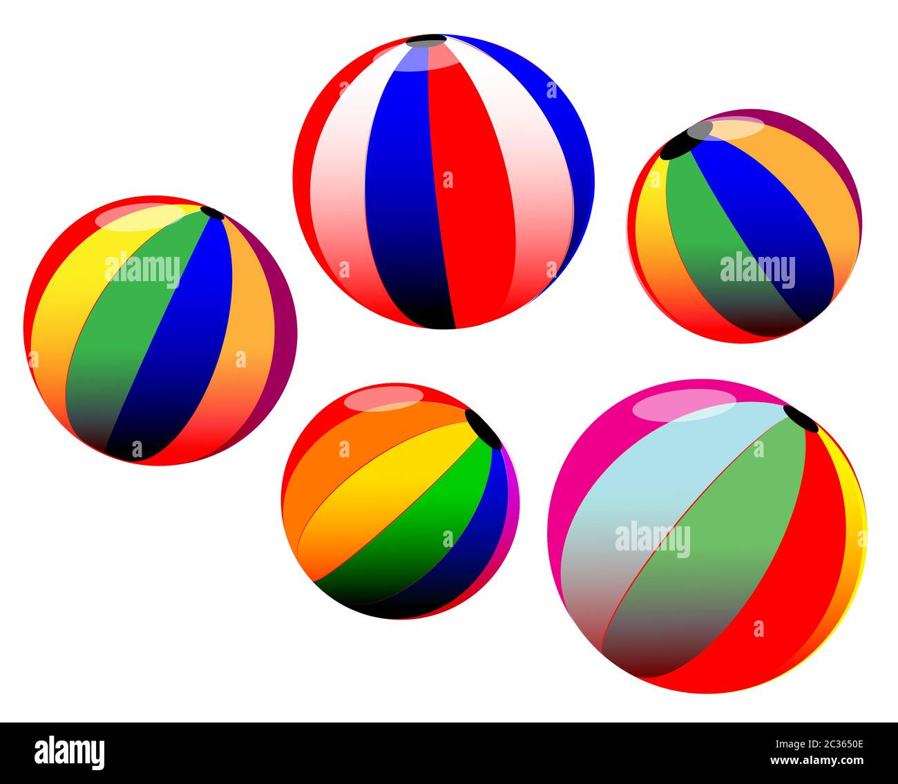 A collection of isolated multi color beachballs on a white background ...