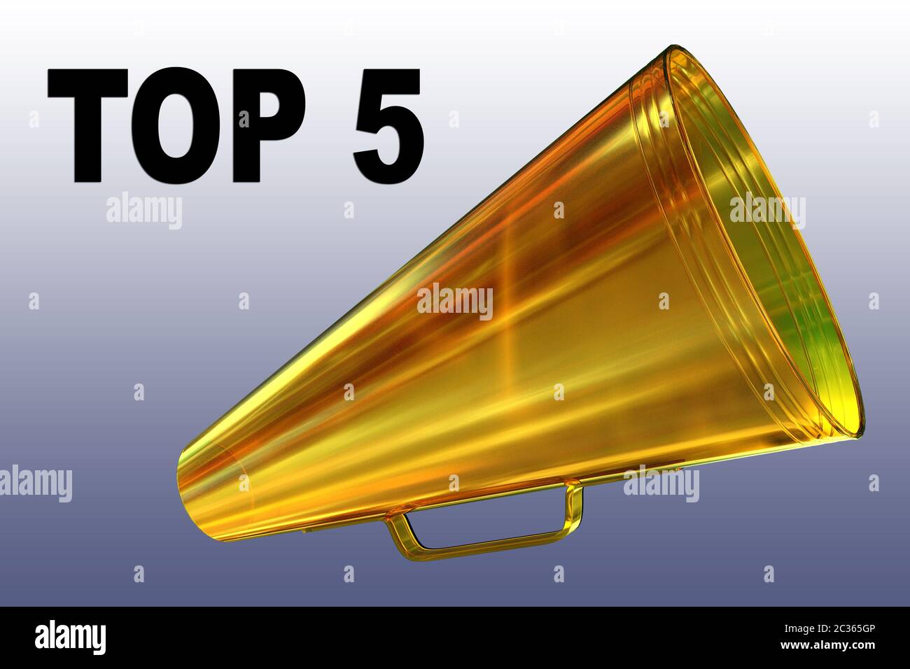3D illustration of TOP 5 title flowing from a loudspeaker Stock Photo ...