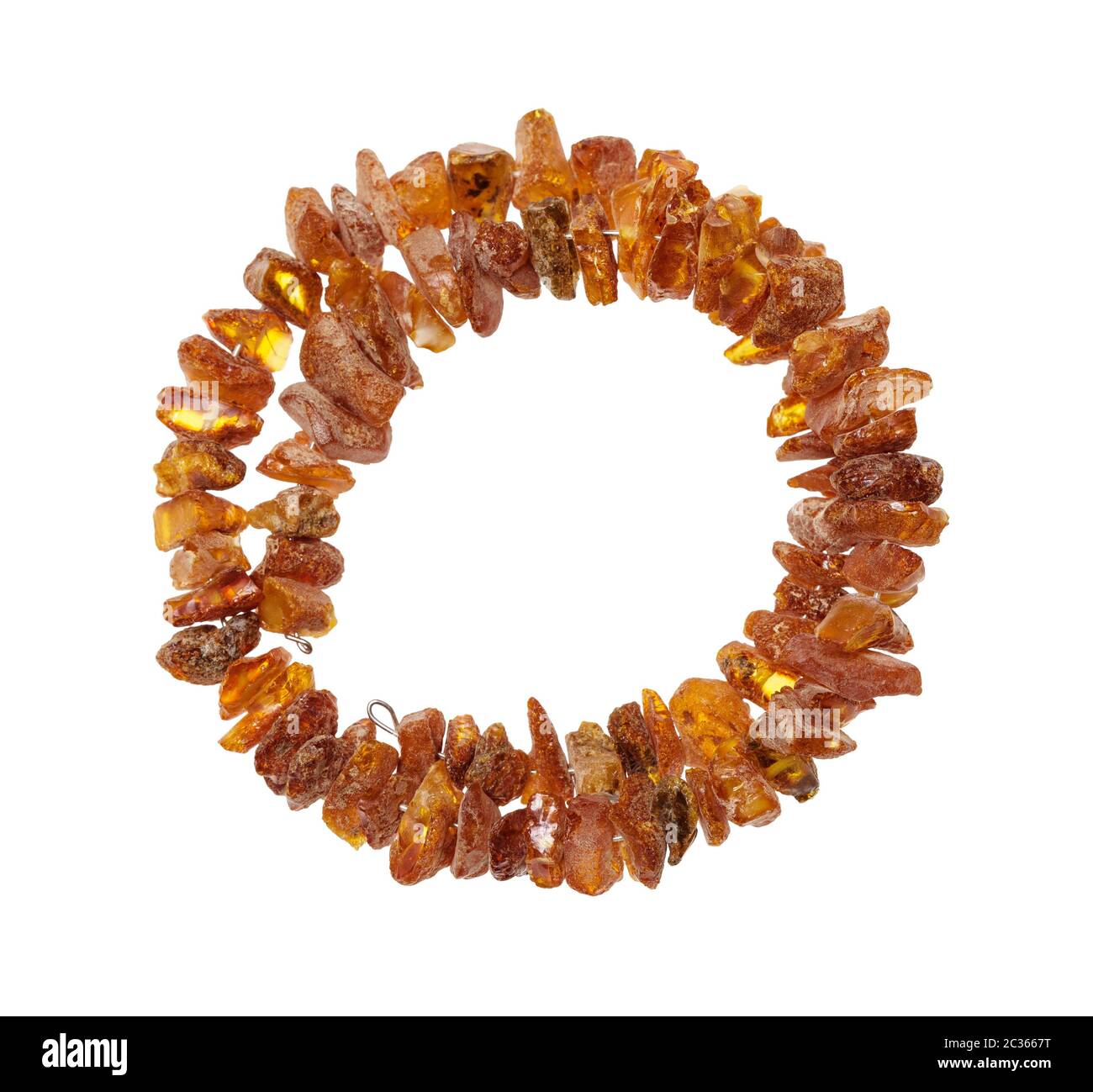 top view of bracelet from natural rough amber nuggets isolated on white ...