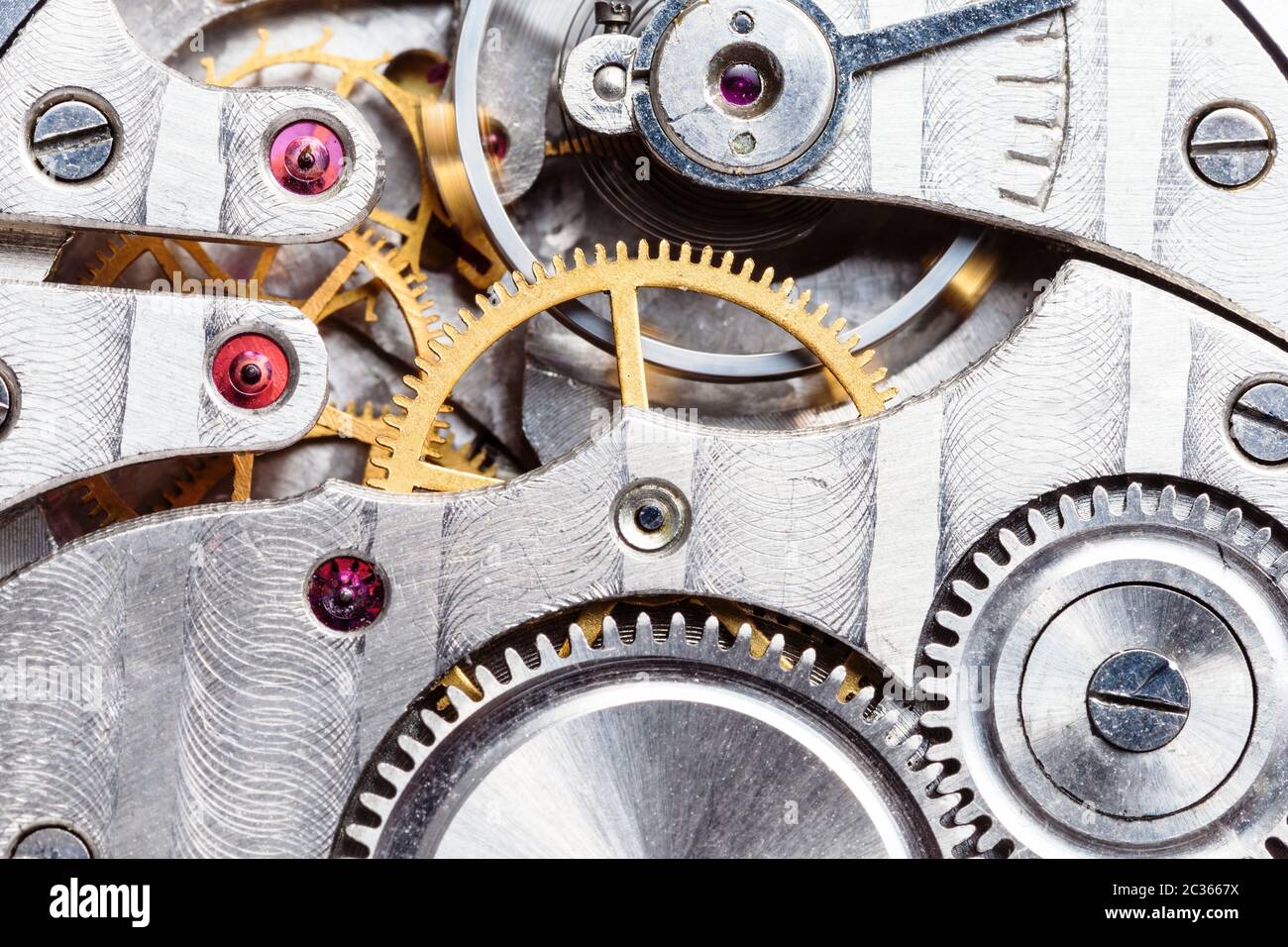 clockwork of mechanical Pocket watch with gears, springs and toothed ...