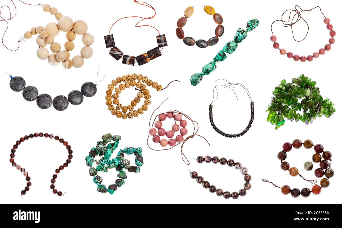 set of various strings of beads isolated on white background Stock ...