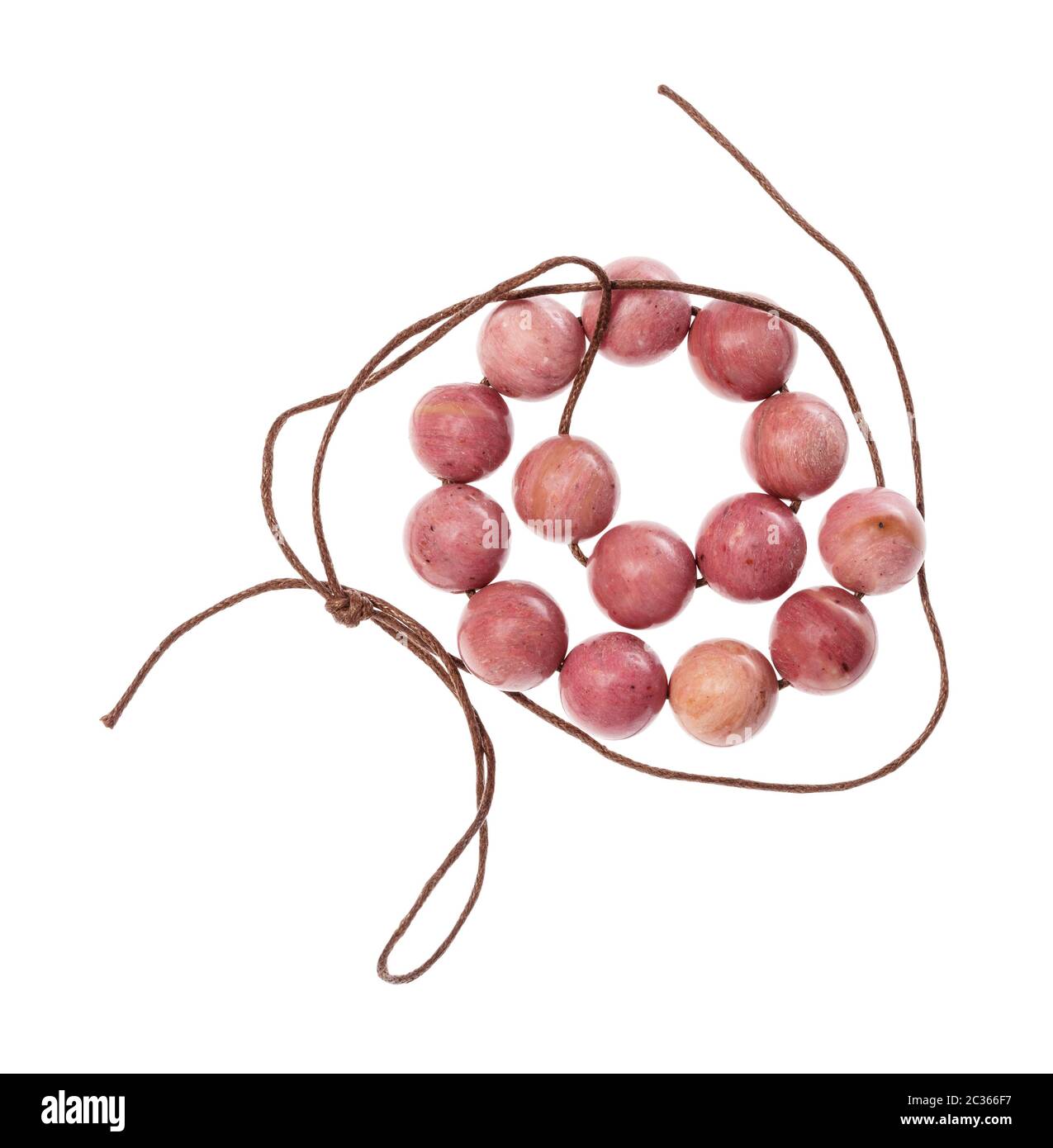 top view of coiled string of beads from natural polished pink rhodonite ...