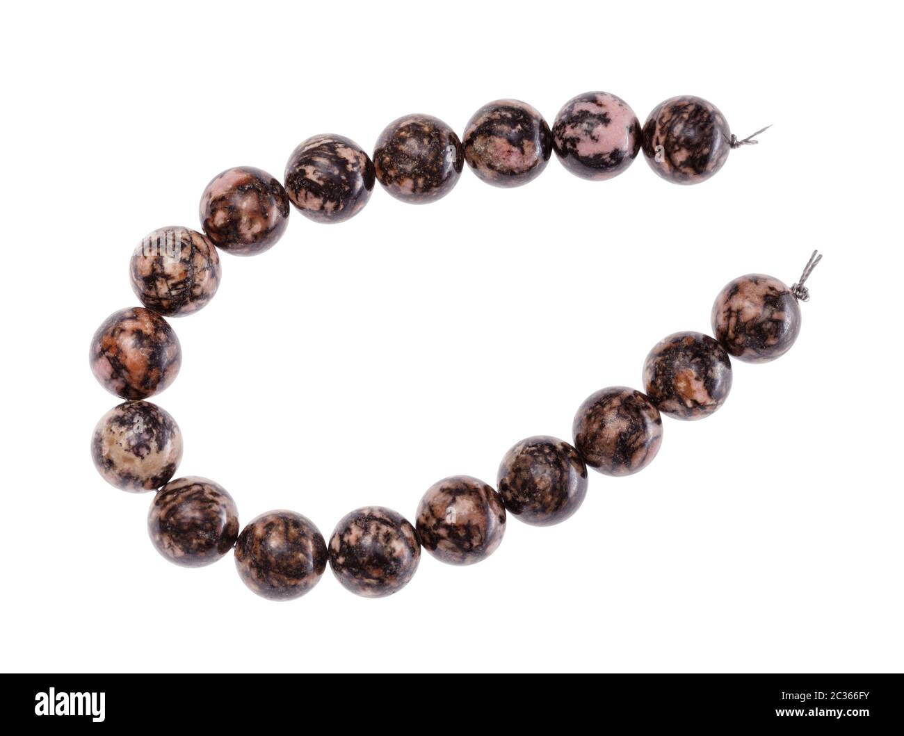 top view of string of beads from natural polished rhodonite gemstone ...