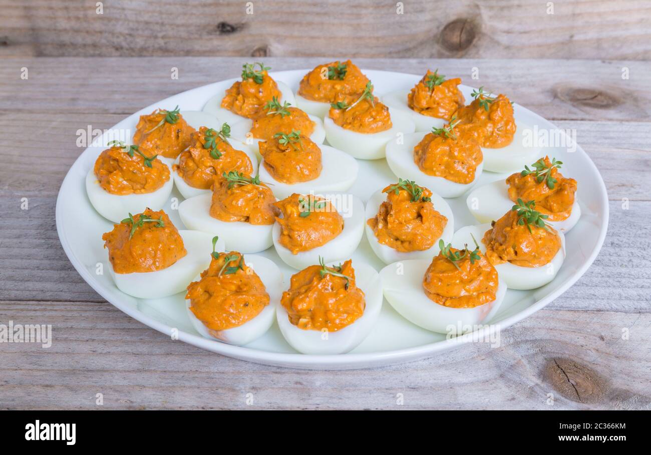 Stuffed eggs with cress on a plate Stock Photo - Alamy